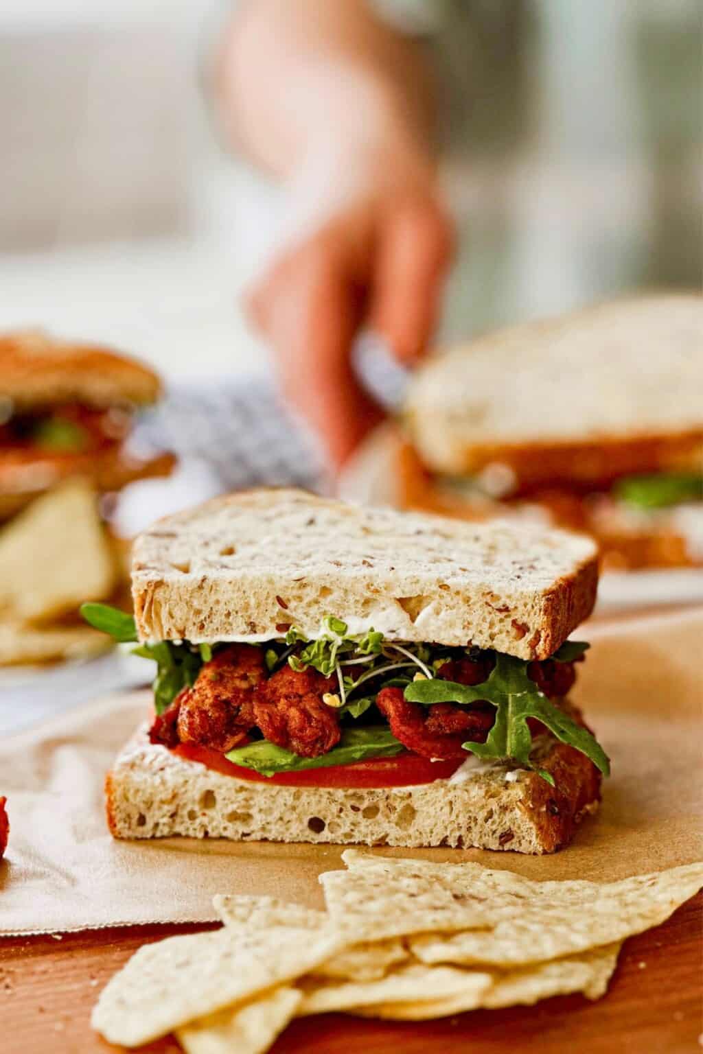 Vegan BLT Sandwich With Soy Curls