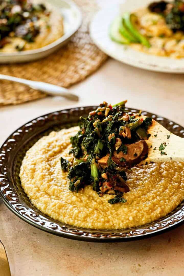 Vegan Grits Recipe with Savory Mushrooms and Greens