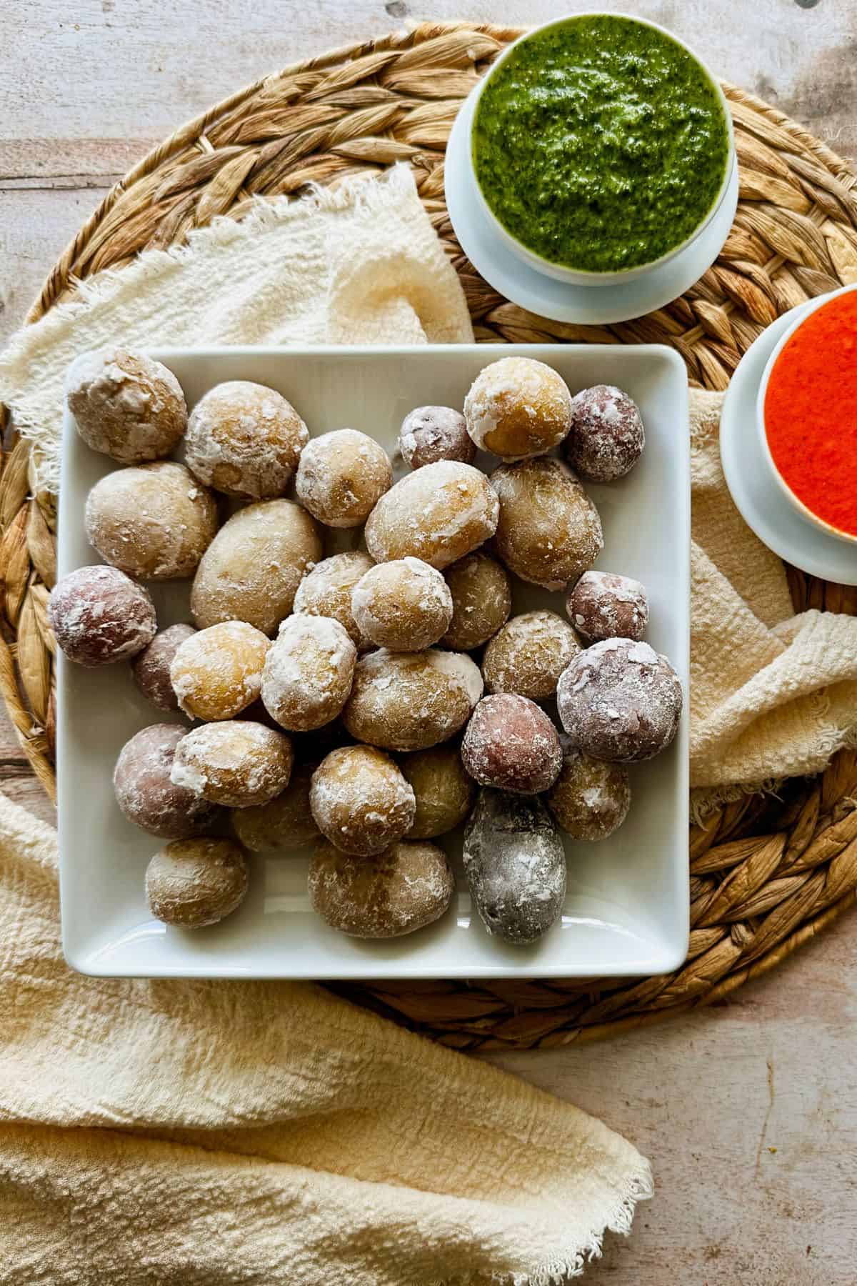 Papas Arrugadas (Wrinkled Potatoes) With Red and Green Mojo