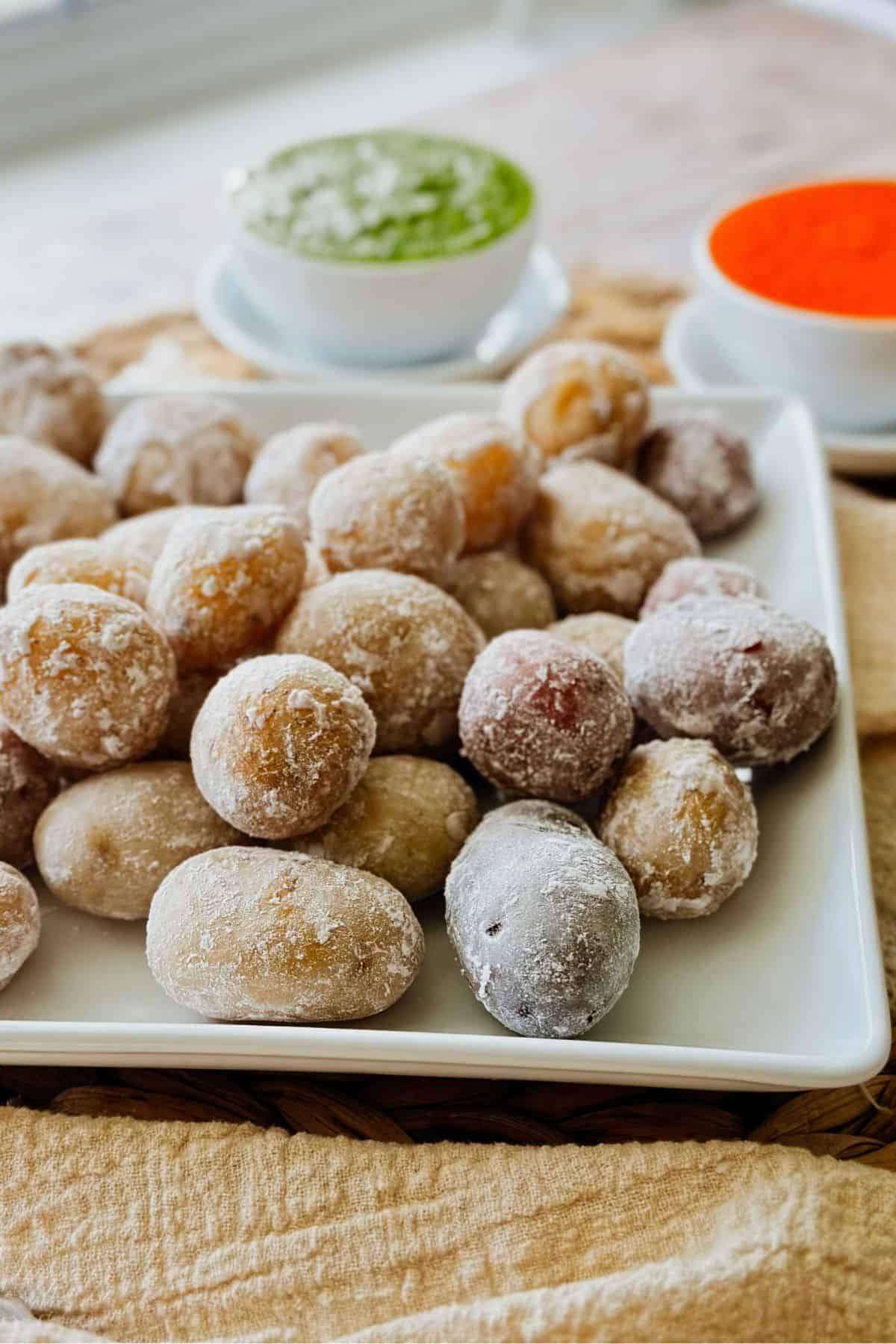 Papas Arrugadas (Wrinkled Potatoes) With Red and Green Mojo